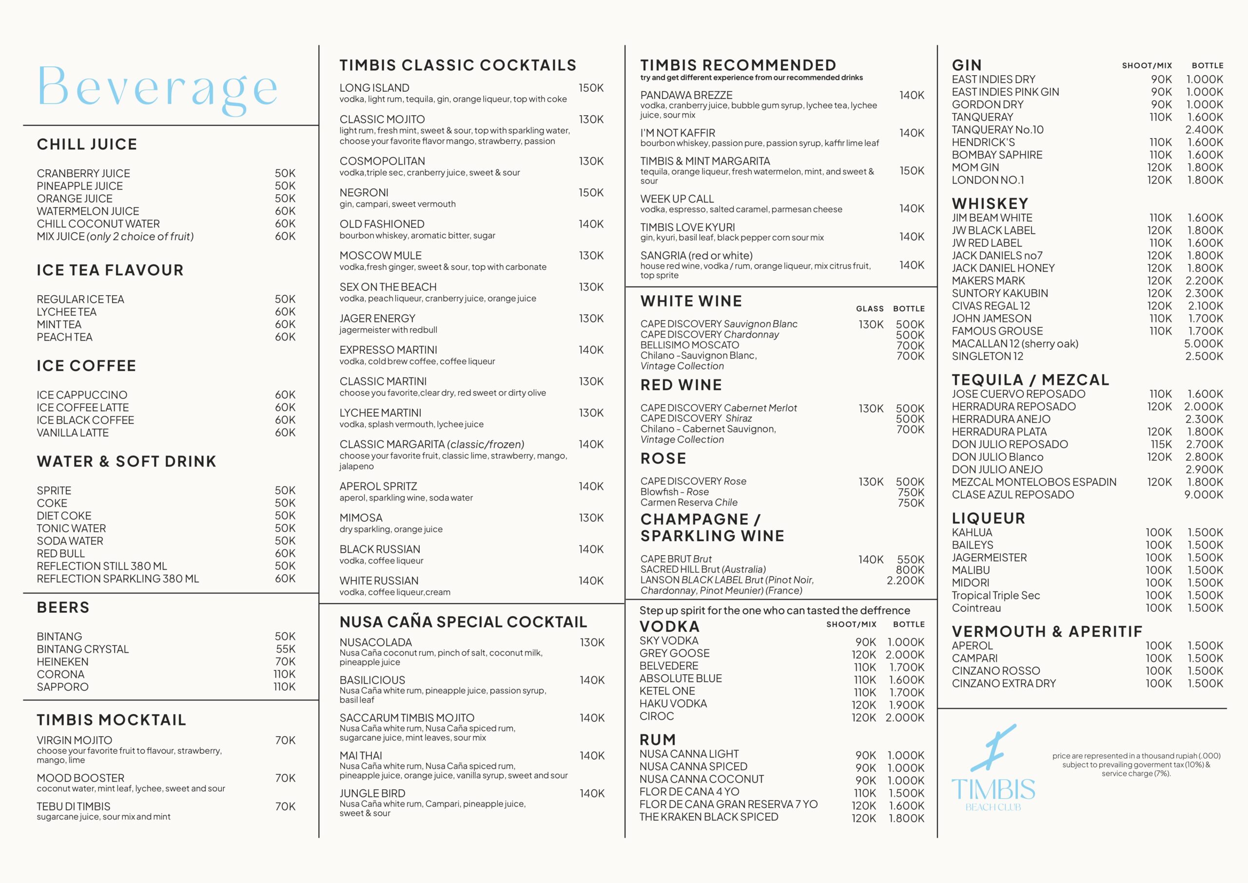 Menu - Timbis Beach Club